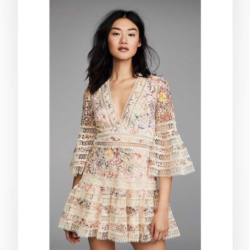 Zimmermann Lovelorn Floral Flutter Dress In Pink - Gem